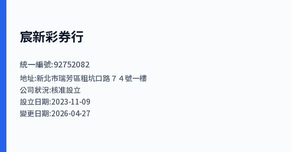 宸新彩券行的照片-統編 92752082(新北市) 公司登記資料與營業項目詳細圖表