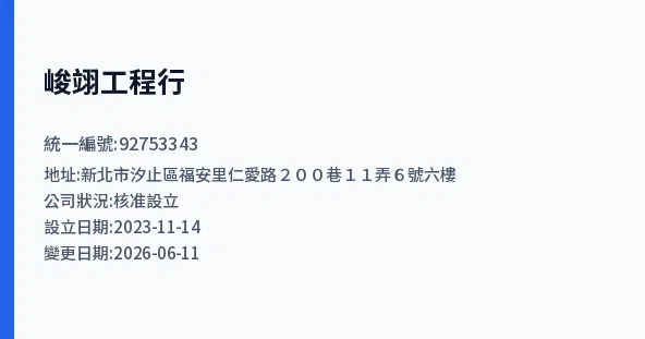峻翊工程行的照片-統編 92753343(新北市) 公司登記資料與營業項目詳細圖表