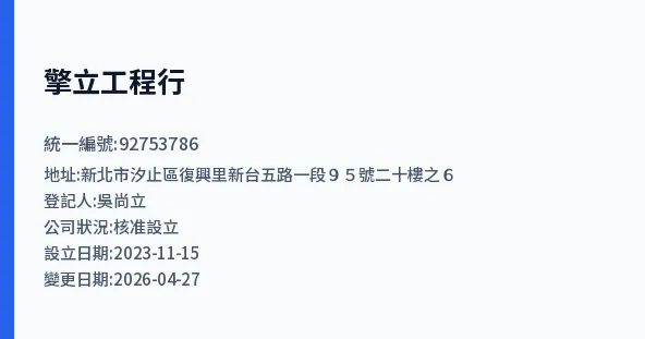 擎立工程行的照片-統編 92753786(新北市) 公司登記資料與營業項目詳細圖表
