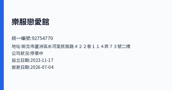 樂服戀愛館的照片-統編 92754770(新北市) 公司登記資料與營業項目詳細圖表