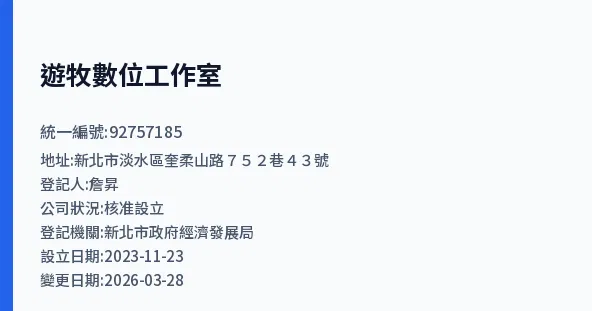 遊牧數位工作室的照片-統編 92757185(新北市) 公司登記資料與營業項目詳細圖表
