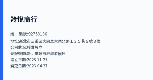 羚悅商行的照片-統編 92758136(新北市) 公司登記資料與營業項目詳細圖表