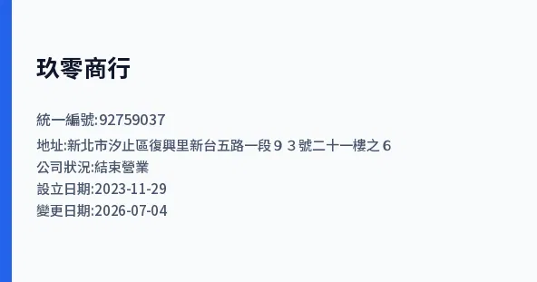 玖零商行的照片-統編 92759037(新北市) 公司登記資料與營業項目詳細圖表