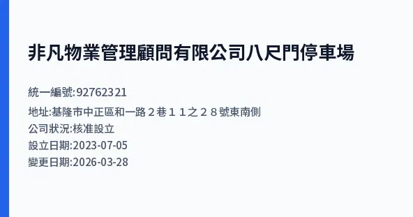 非凡物業管理顧問有限公司八尺門停車場的照片-統編 92762321(基隆市) 公司登記資料與營業項目詳細圖表