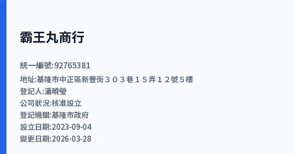 霸王丸商行的照片-統編 92765381(基隆市) 公司登記資料與營業項目詳細圖表