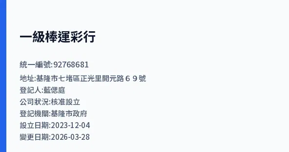 一級棒運彩行的照片-統編 92768681(基隆市) 公司登記資料與營業項目詳細圖表