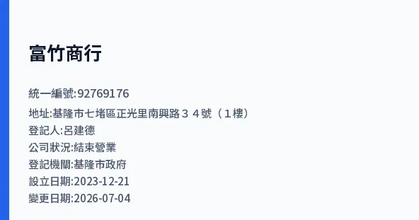 富竹商行的照片-統編 92769176(基隆市) 公司登記資料與營業項目詳細圖表