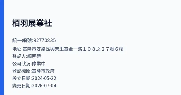 栢羽展業社的照片-統編 92770835(基隆市) 公司登記資料與營業項目詳細圖表