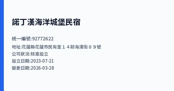 諾丁漢海洋城堡民宿的照片-統編 92772622(花蓮縣) 公司登記資料與營業項目詳細圖表