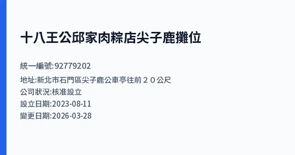 十八王公邱家肉粽店尖子鹿攤位的照片-統編 92779202(新北市) 公司登記資料與營業項目詳細圖表