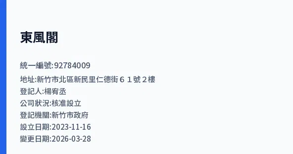 東風閣的照片-統編 92784009(新竹市) 公司登記資料與營業項目詳細圖表