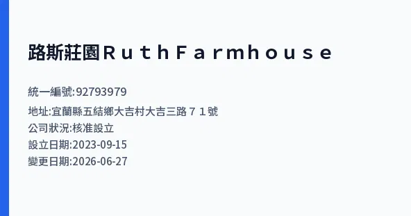 路斯莊園Ruth Farmhouse的照片-統編 92793979(宜蘭縣) 公司登記資料與營業項目詳細圖表