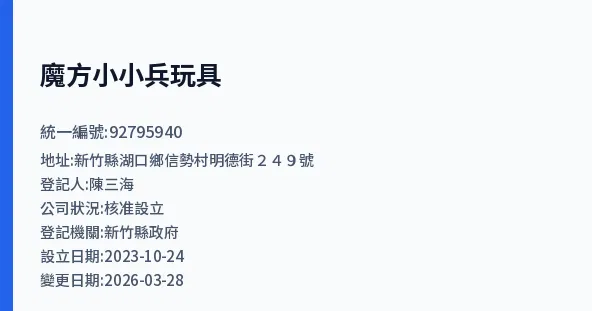 魔方小小兵玩具的照片-統編 92795940(新竹縣) 公司登記資料與營業項目詳細圖表