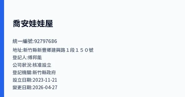 喬安娃娃屋的照片-統編 92797686(新竹縣) 公司登記資料與營業項目詳細圖表