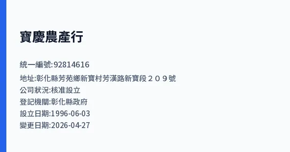 寶慶農產行的照片-統編 92814616(彰化縣) 公司登記資料與營業項目詳細圖表