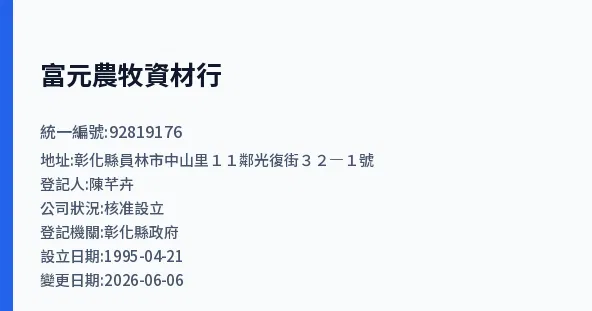 富元農牧資材行的照片-統編 92819176(彰化縣) 公司登記資料與營業項目詳細圖表