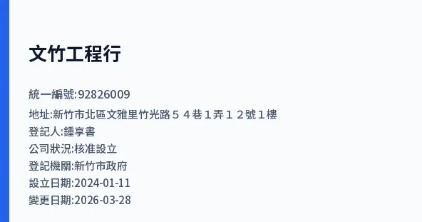 文竹工程行的照片-統編 92826009(新竹市) 公司登記資料與營業項目詳細圖表