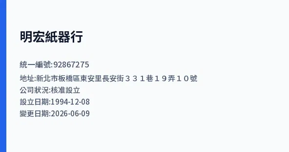 明宏紙器行的照片-統編 92867275(新北市) 公司登記資料與營業項目詳細圖表