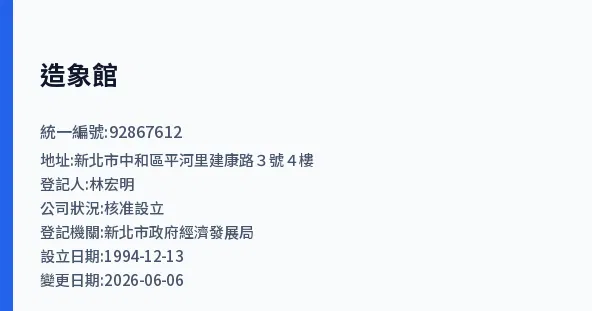 造象館的照片-統編 92867612(新北市) 公司登記資料與營業項目詳細圖表