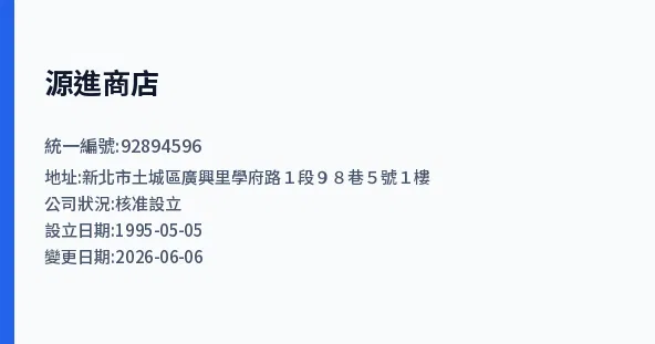 源進商店的照片-統編 92894596(新北市) 公司登記資料與營業項目詳細圖表