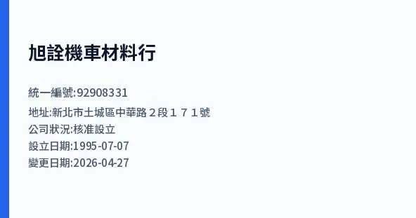 旭詮機車材料行的照片-統編 92908331(新北市) 公司登記資料與營業項目詳細圖表