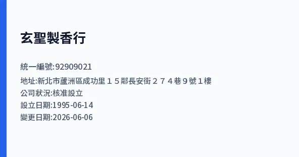 玄聖製香行的照片-統編 92909021(新北市) 公司登記資料與營業項目詳細圖表