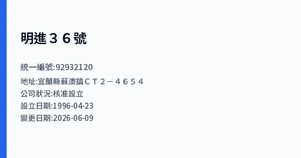 明進36號的照片-統編 92932120(宜蘭縣) 公司登記資料與營業項目詳細圖表