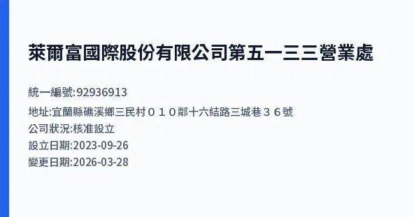 萊爾富國際股份有限公司第五一三三營業處的照片-統編 92936913(宜蘭縣) 公司登記資料與營業項目詳細圖表