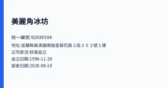 美麗角冰坊的照片-統編 92938594(宜蘭縣) 公司登記資料與營業項目詳細圖表