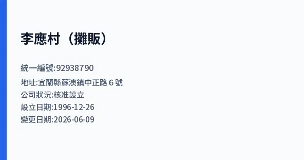 李應村(攤販)的照片-統編 92938790(宜蘭縣) 公司登記資料與營業項目詳細圖表