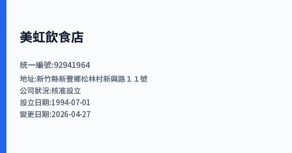 美虹飲食店的照片-統編 92941964(新竹縣) 公司登記資料與營業項目詳細圖表