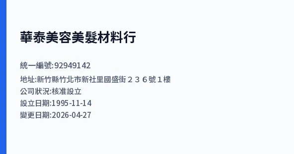 華泰美容美髮材料行的照片-統編 92949142(新竹縣) 公司登記資料與營業項目詳細圖表