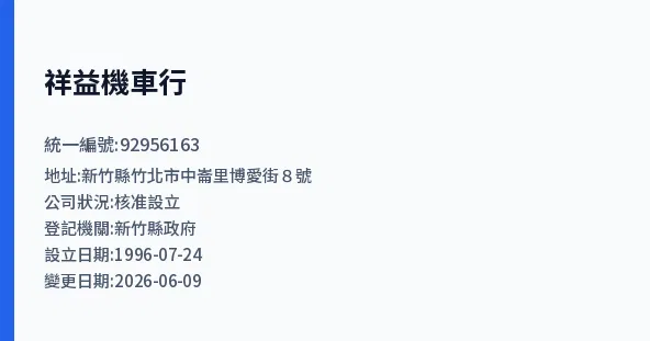 祥益機車行的照片-統編 92956163(新竹縣) 公司登記資料與營業項目詳細圖表