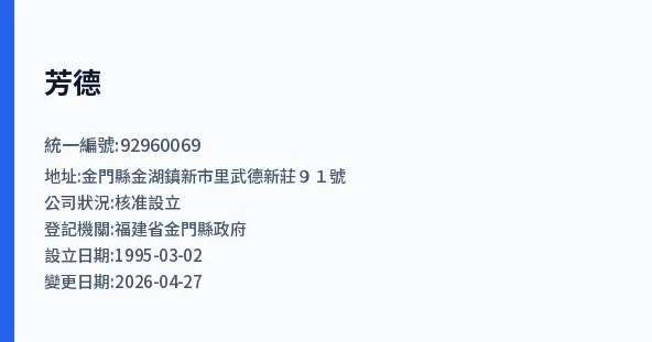 芳德的照片-統編 92960069(金門縣) 公司登記資料與營業項目詳細圖表