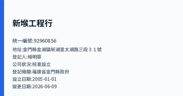 新堠工程行的照片-統編 92960856(金門縣) 公司登記資料與營業項目詳細圖表