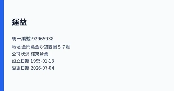 運益的照片-統編 92965938(金門縣) 公司登記資料與營業項目詳細圖表