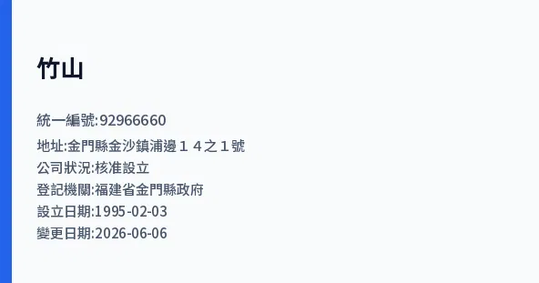 竹山的照片-統編 92966660(金門縣) 公司登記資料與營業項目詳細圖表