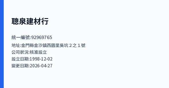 聰泉建材行的照片-統編 92969765(金門縣) 公司登記資料與營業項目詳細圖表