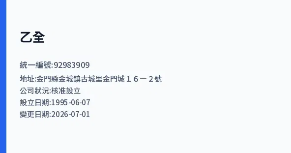 乙全的照片-統編 92983909(金門縣) 公司登記資料與營業項目詳細圖表