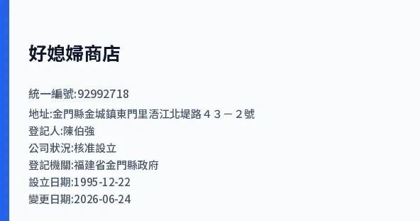 好媳婦商店的照片-統編 92992718(金門縣) 公司登記資料與營業項目詳細圖表