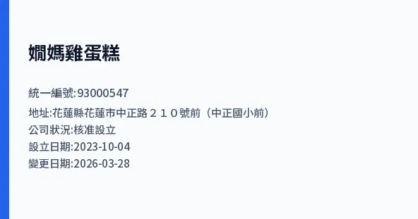 嫺媽雞蛋糕的照片-統編 93000547(花蓮縣) 公司登記資料與營業項目詳細圖表