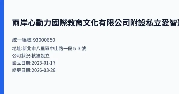 兩岸心動力國際教育文化有限公司附設私立愛智塾文理短期補習班的照片-統編 93000650(新北市) 公司登記資料與營業項目詳細圖表