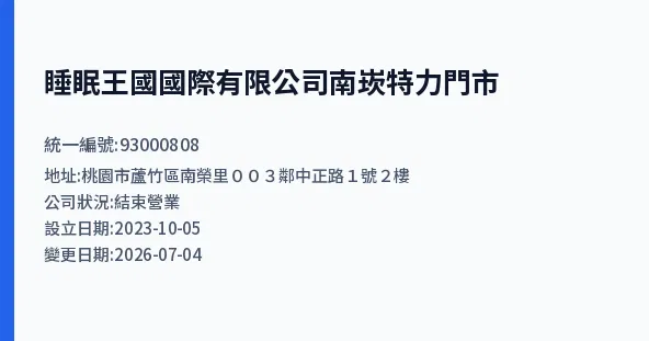 睡眠王國國際有限公司南崁特力門市的照片-統編 93000808(桃園市) 公司登記資料與營業項目詳細圖表