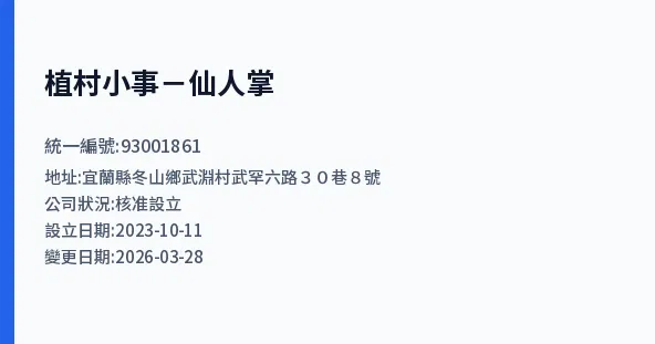 植村小事-仙人掌的照片-統編 93001861(宜蘭縣) 公司登記資料與營業項目詳細圖表