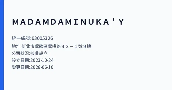 MADAMDAMIN UKA'Y的照片-統編 93005326(新北市) 公司登記資料與營業項目詳細圖表