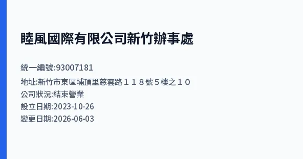睦風國際有限公司新竹辦事處的照片-統編 93007181(新竹市) 公司登記資料與營業項目詳細圖表