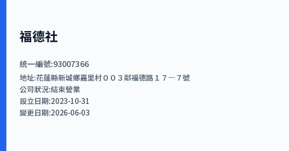 福德社的照片-統編 93007366(花蓮縣) 公司登記資料與營業項目詳細圖表