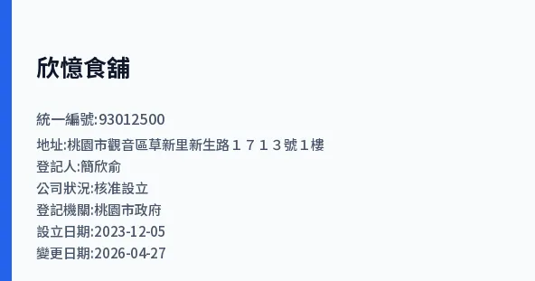 欣憶食舖的照片-統編 93012500(桃園市) 公司登記資料與營業項目詳細圖表
