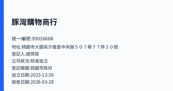 豚灣購物商行的照片-統編 93016668(桃園市) 公司登記資料與營業項目詳細圖表