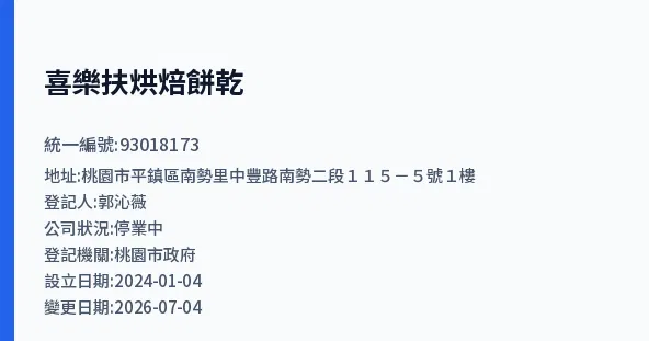 喜樂扶烘焙餅乾的照片-統編 93018173(桃園市) 公司登記資料與營業項目詳細圖表